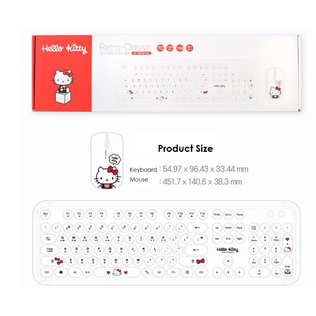 Digital Ventus Hello Kitty Retro 2.4GHz Wireless Keyboard + Mouse Set ...