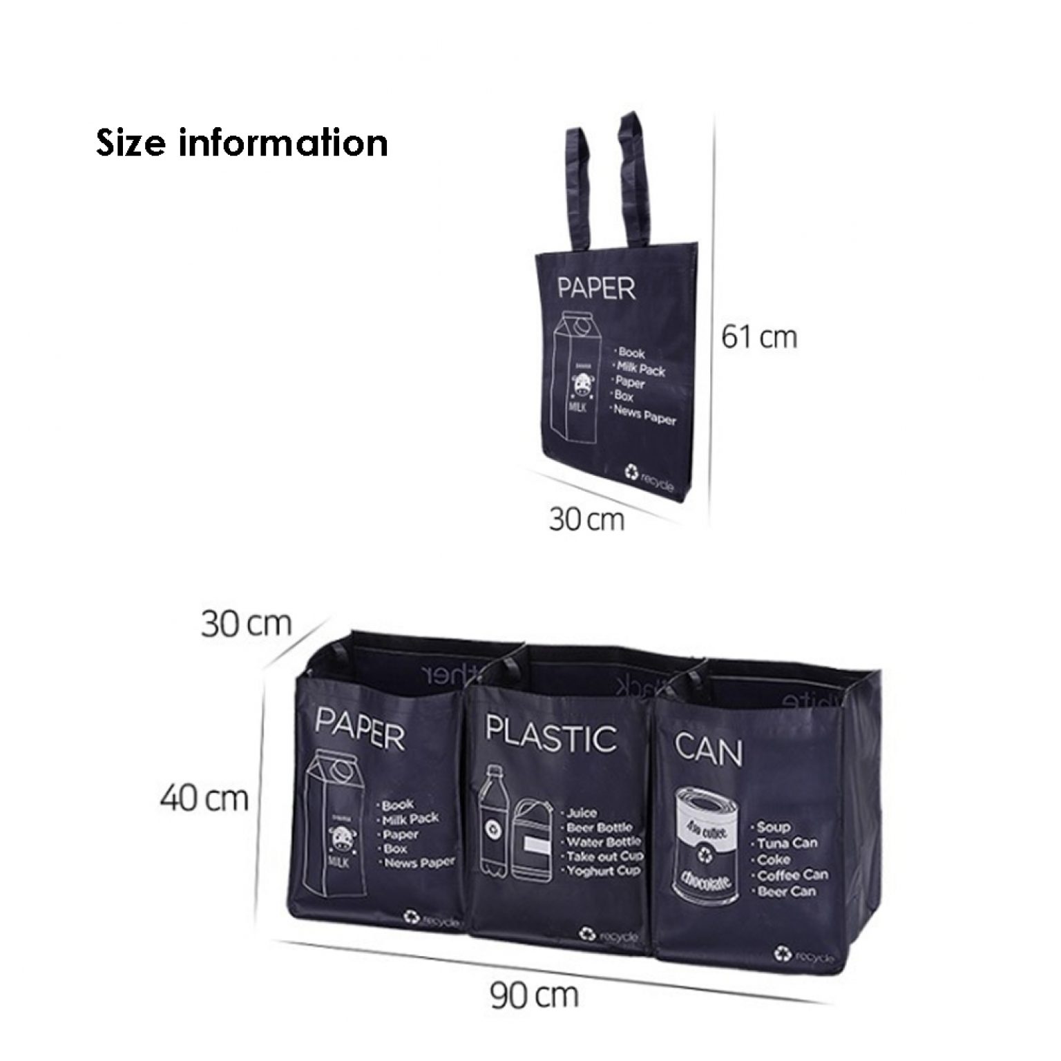 Ribens Recycle Bag Separate Recycle Bin Waterproof Waste Baskets ...