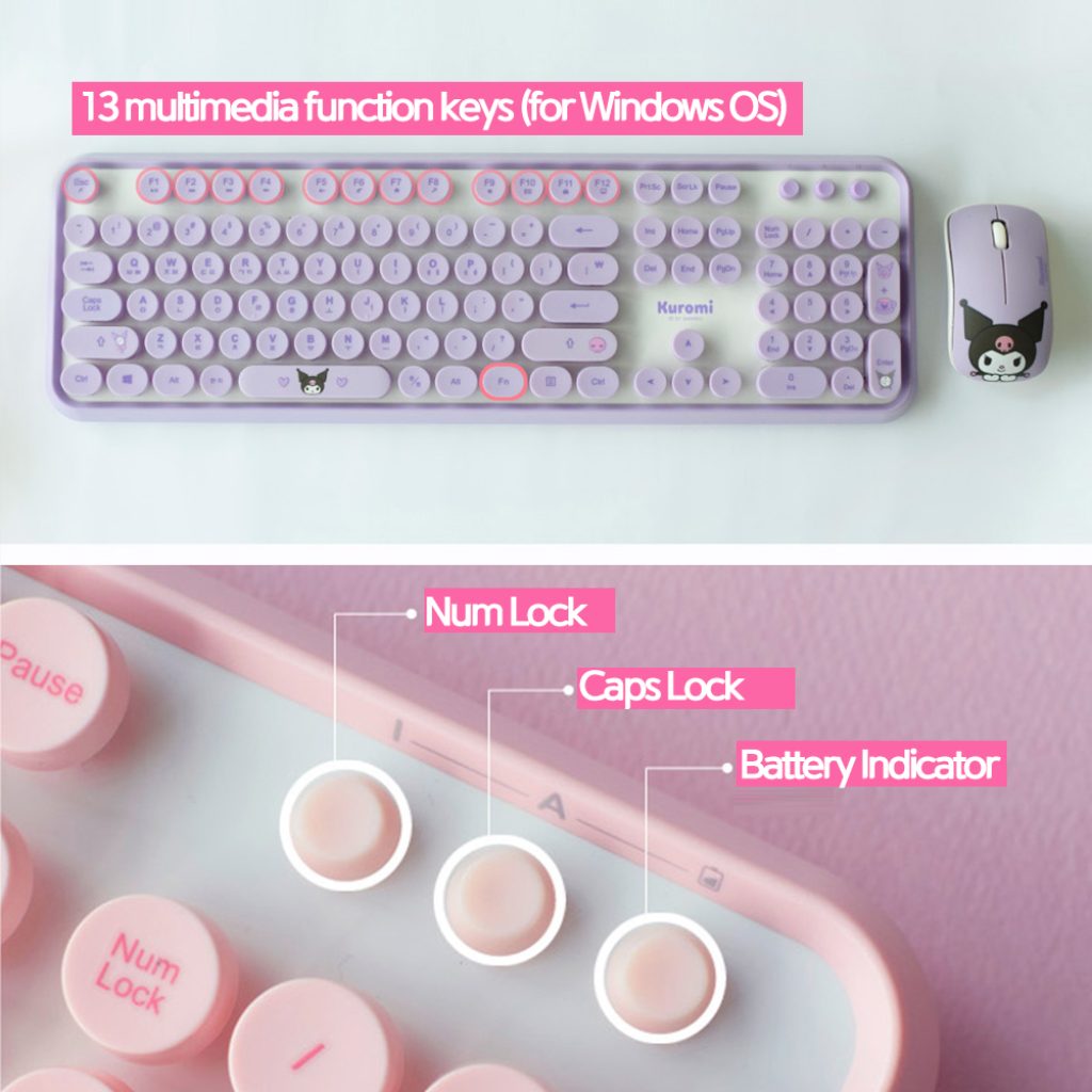 Digital Ventus Kuromi Retro Keyboard + Mouse Set, Keyboard Korean ...